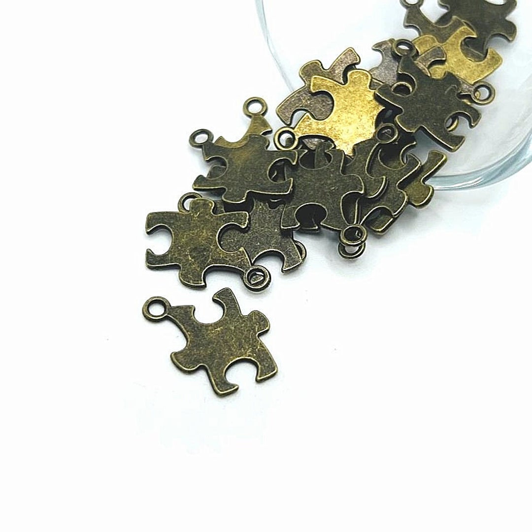 4, 20 or 50 BULK Puzzle Piece Charms, Autism Awareness Charm, Bronze ...