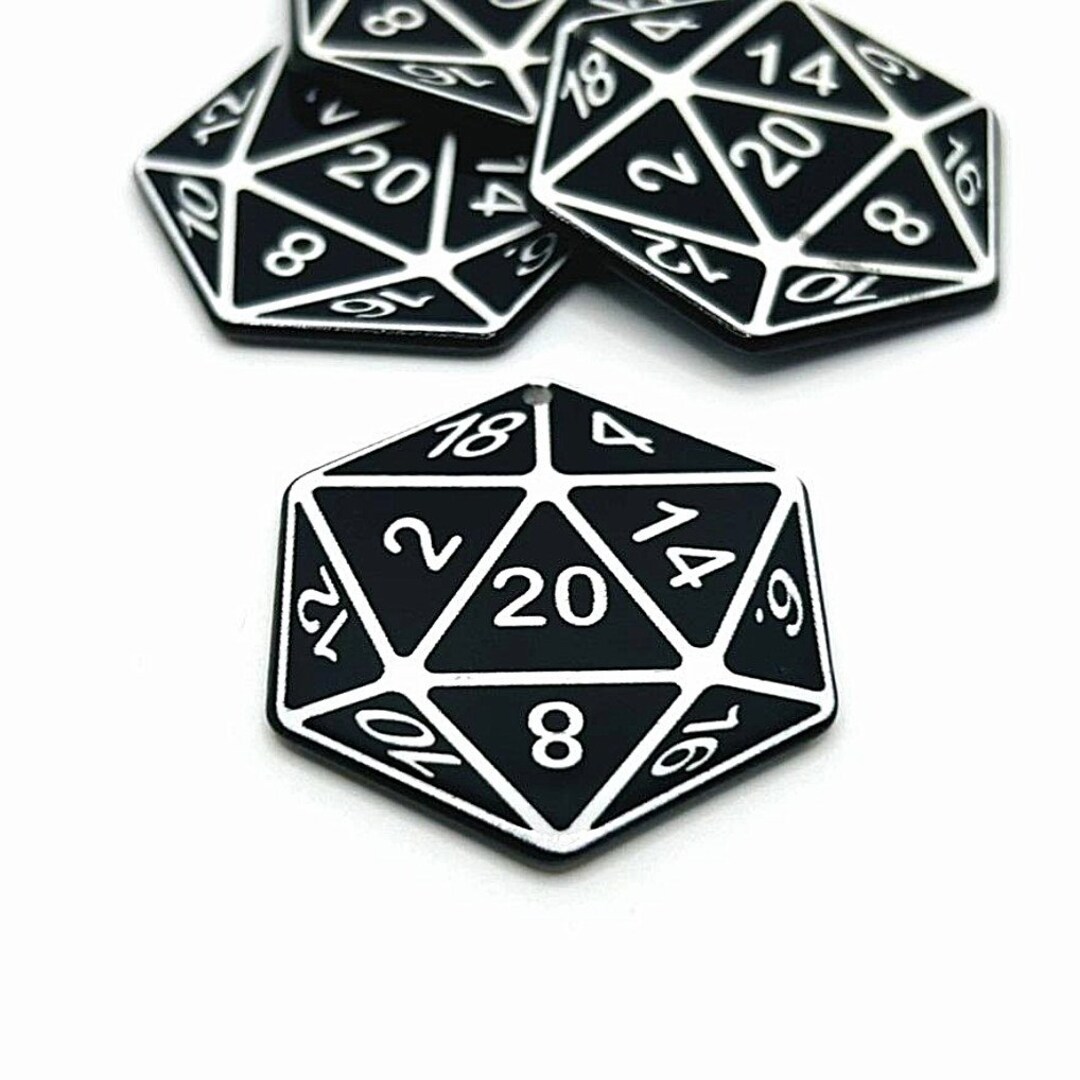 1, 4 or 20 BULK Black and White 20 Sided Dice Pendant, D20, Gamer ...