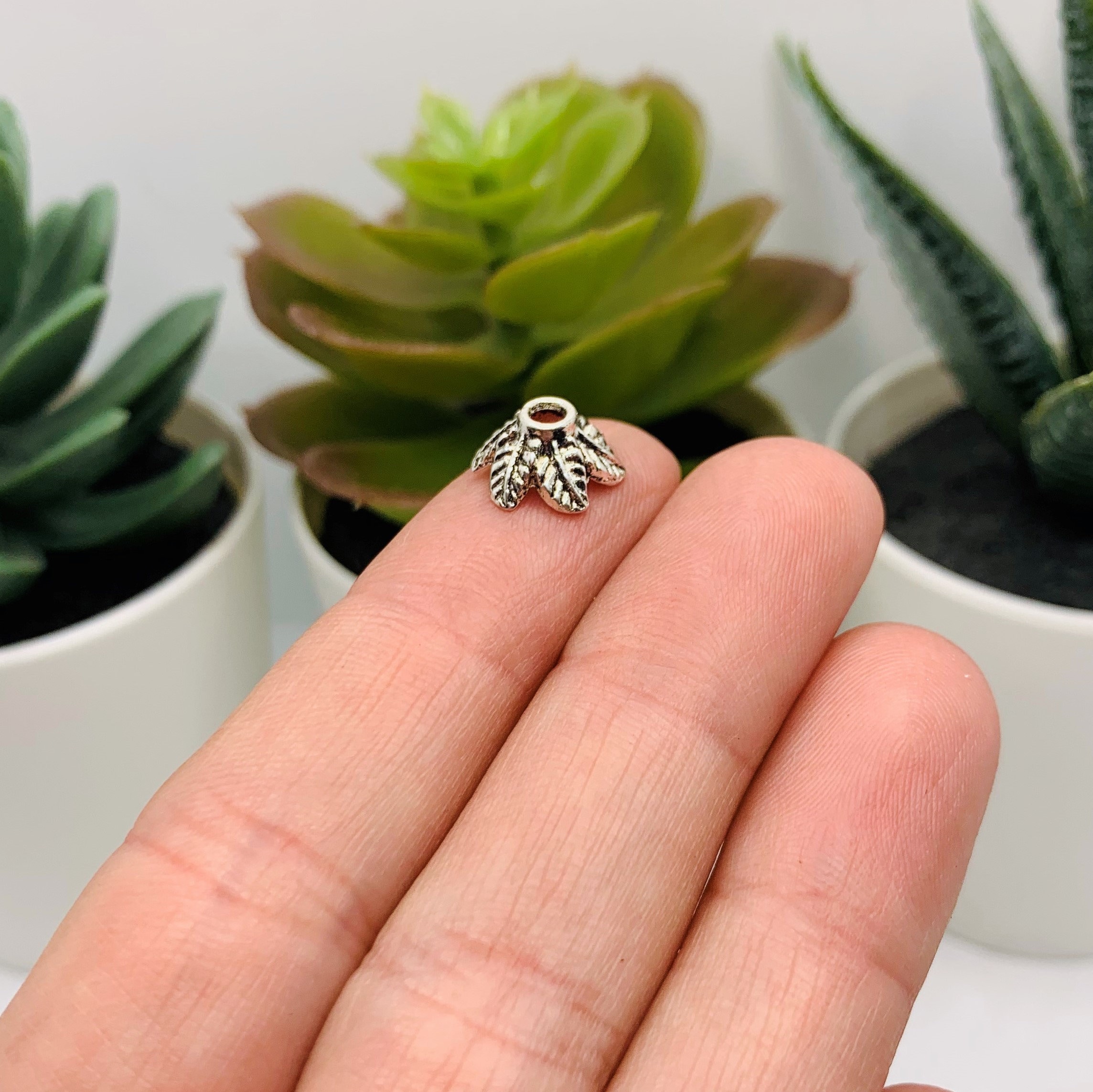 4, 20 or 50 BULK Silver Bead Caps, Leaf Cap, Bead Cone, Bead Top ...