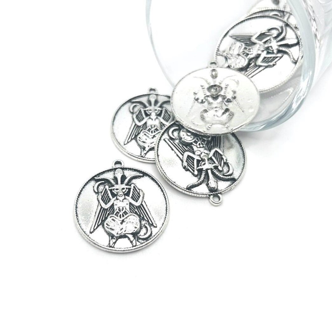 1, 4, 20 or 50 BULK Pieces Silver Baphomet Coin Pendants, Satan Charm ...