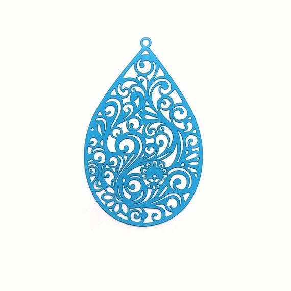 4 or 20 BULK Light Blue Filigree Teardrop Pendant Large | Etsy