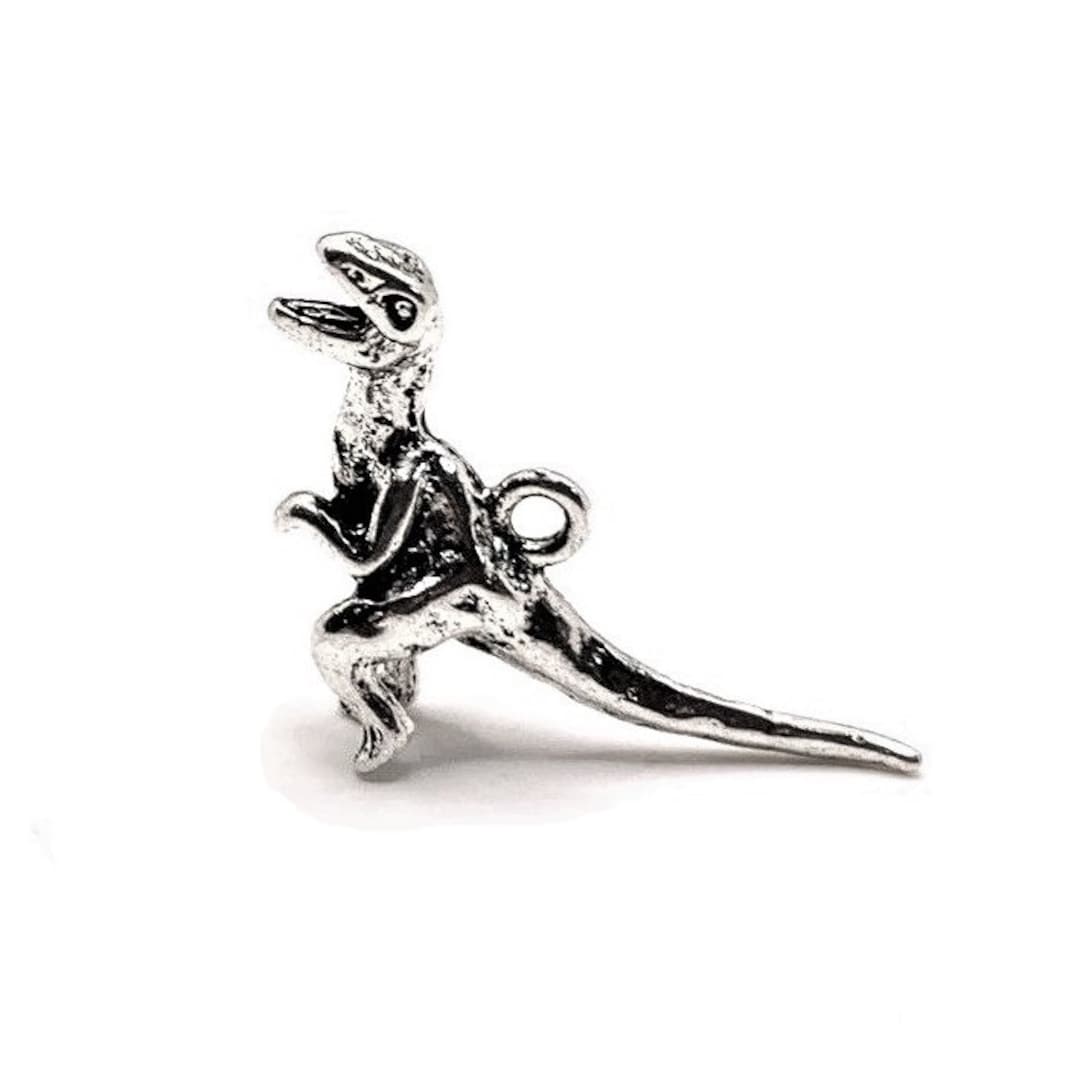 1, 4, 20 or 50 BULK Velociraptor Dinosaur Charms, Silver Dino, 3D ...