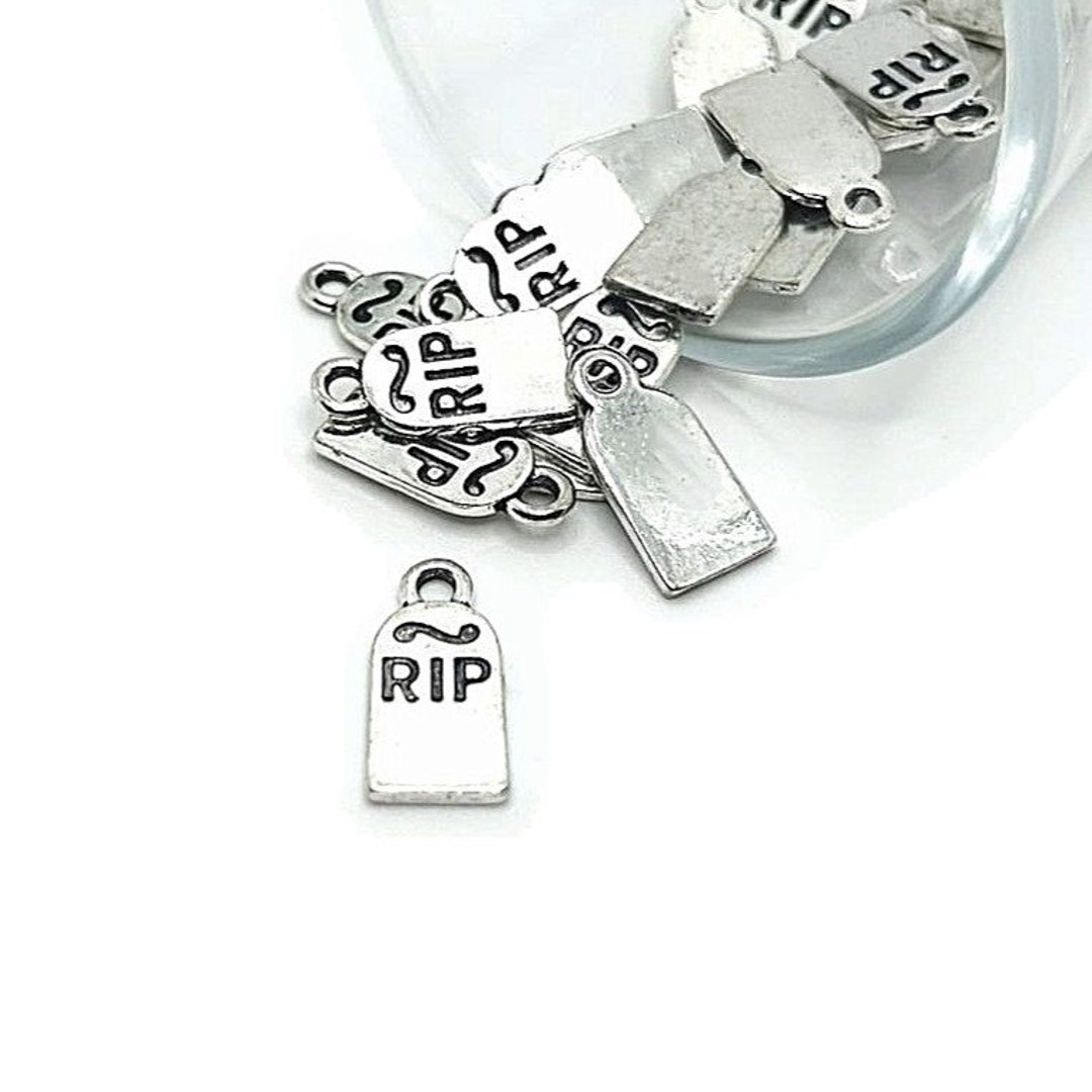 4, 20 or 50 BULK Silver RIP Tombstone Charms, Halloween Charm ...