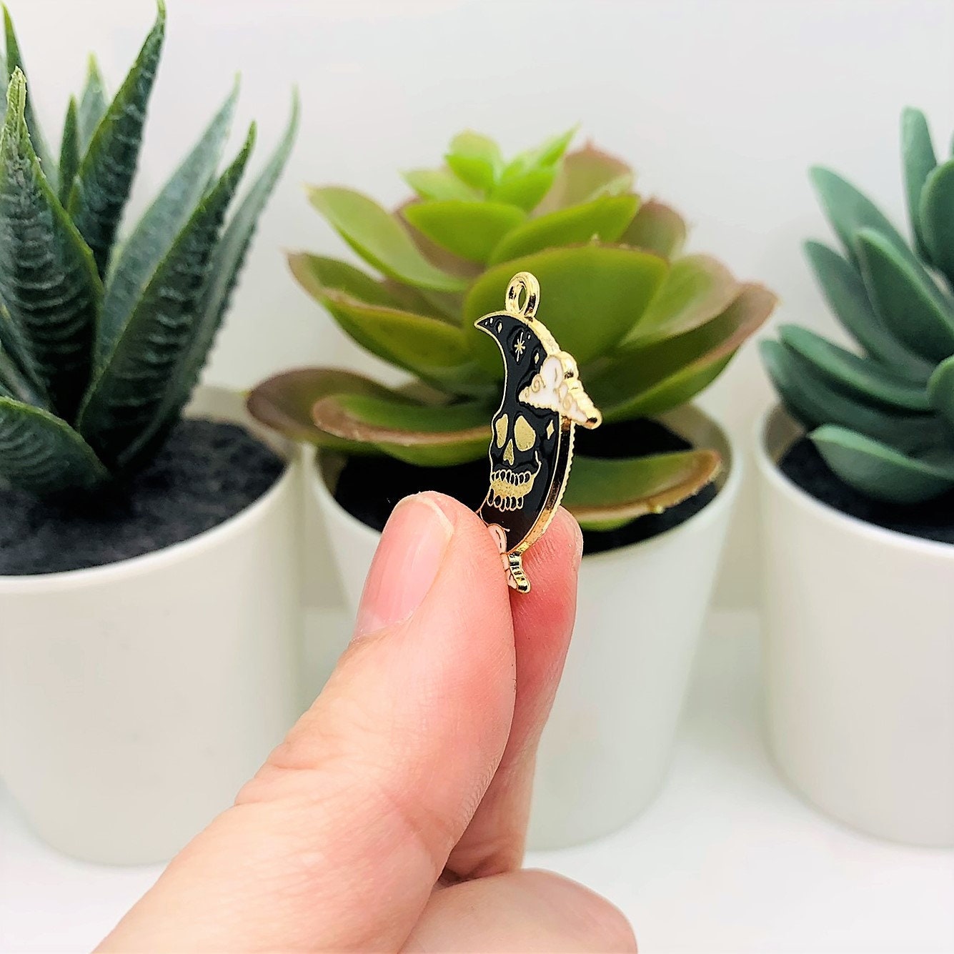 1 4 20 or 50 BULK Black Skull Moon Enamel Charms Halloween - Etsy