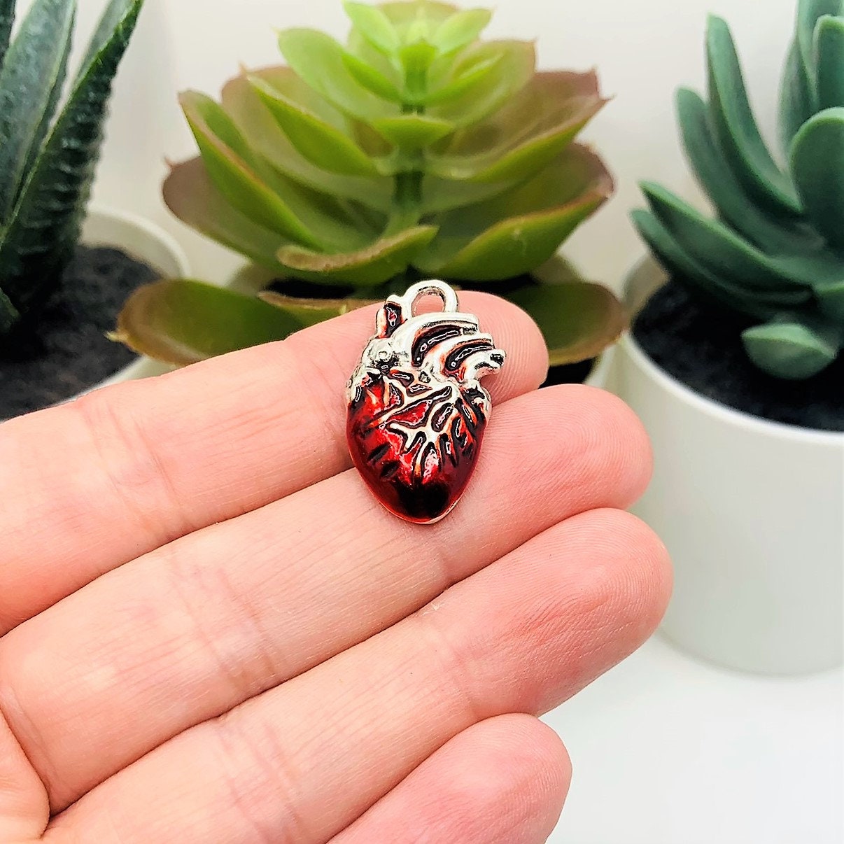 1 4 or 20 Silver Anatomical Human Heart Charms With Red - Etsy
