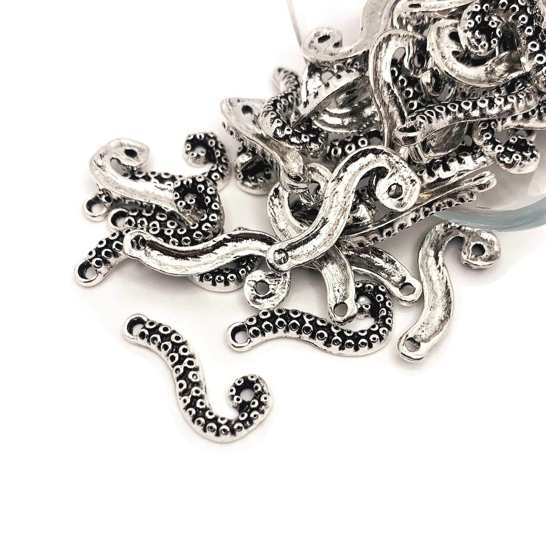 1, 4, 20 or 50 BULK Silver Octopus Tentacle Connector Charms, Steampunk ...