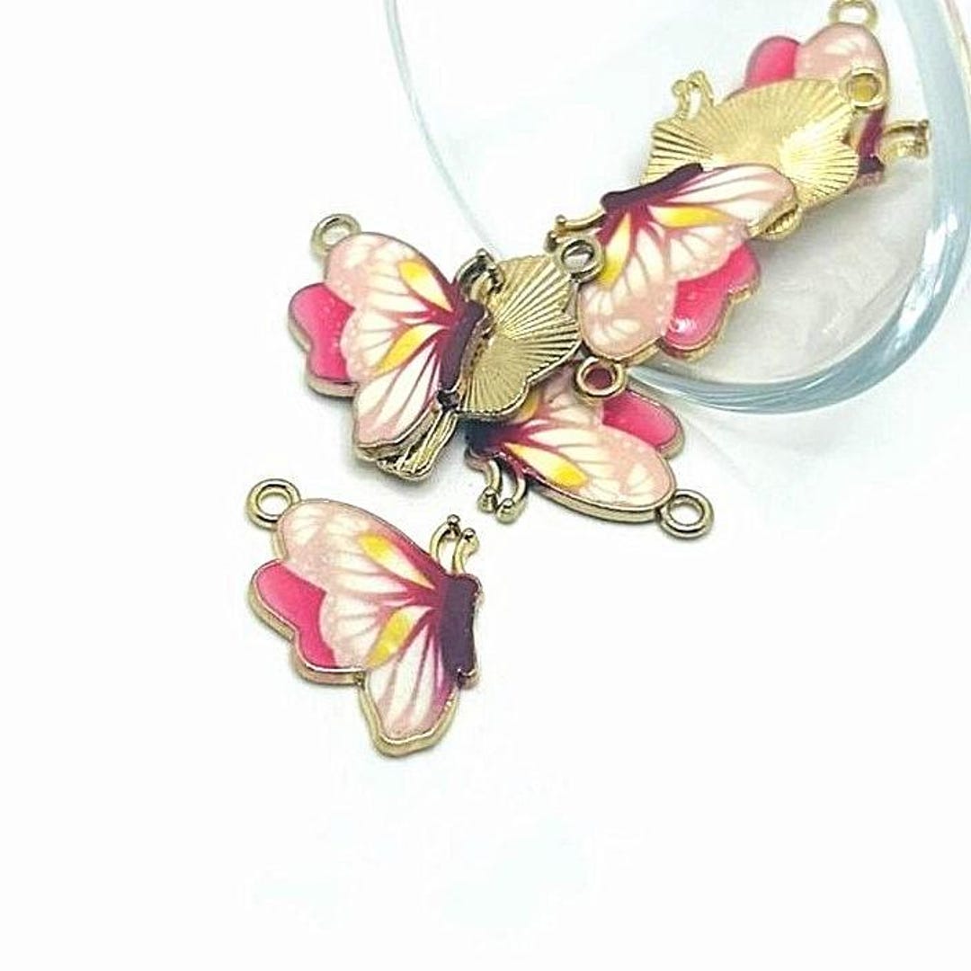 1, 4, 20, or 50 BULK Pink Butterfly Enamel Charm, Bug Charm, Butterfly ...