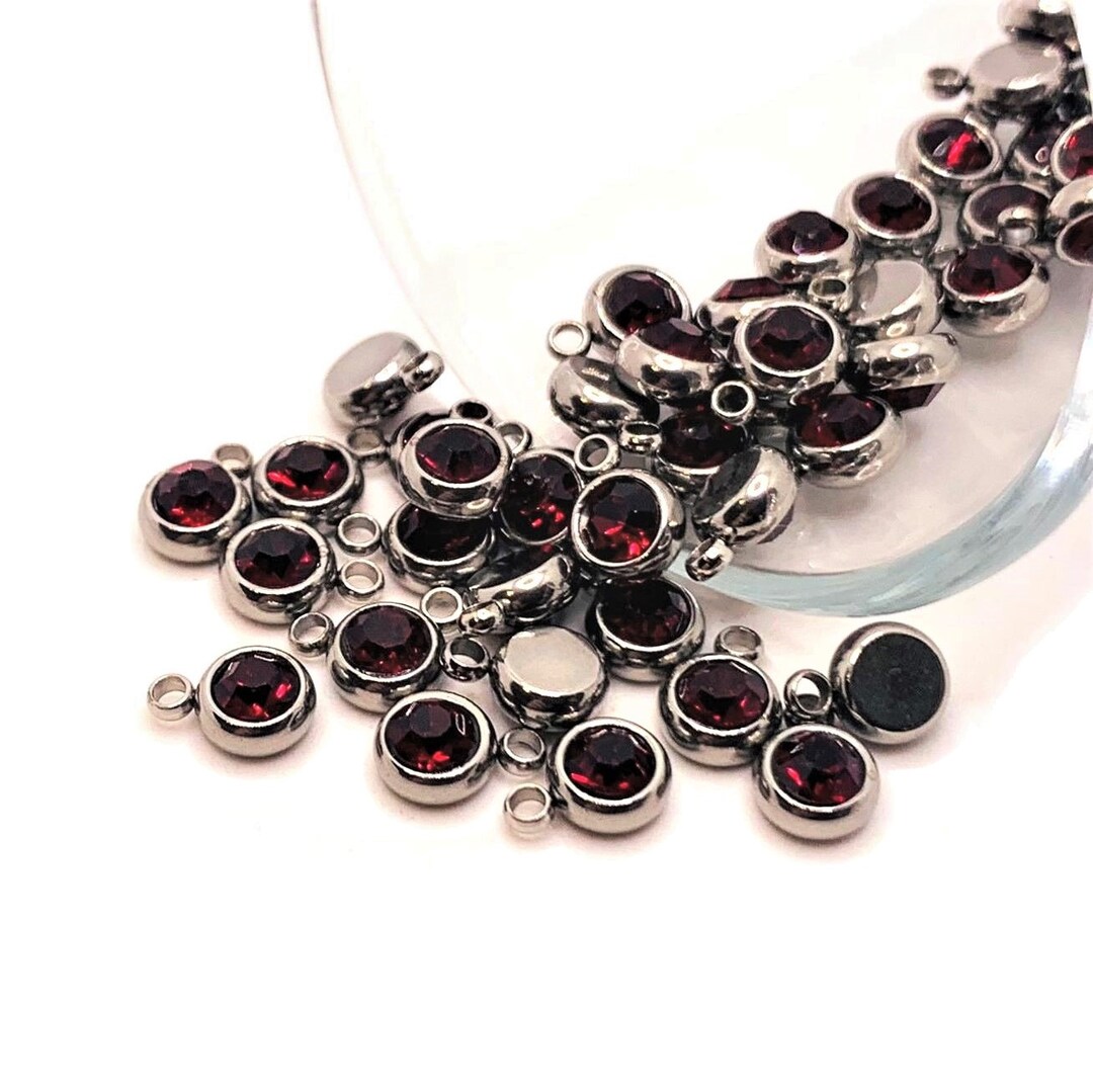 4, 20 or 50 BULK 201 Stainless Steel Silver Dark Red January Birthstone ...