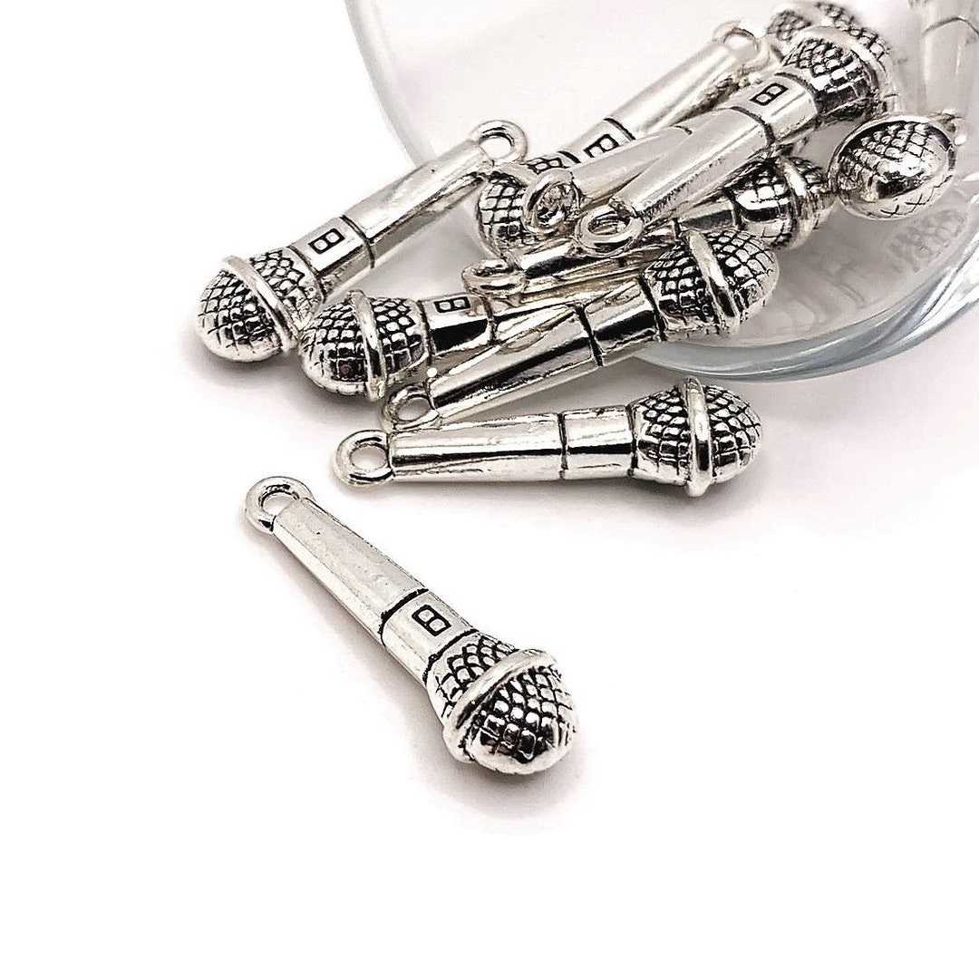 4, 20 or 50 BULK Microphone Charms, Silver Singer Charm, Music Charm ...