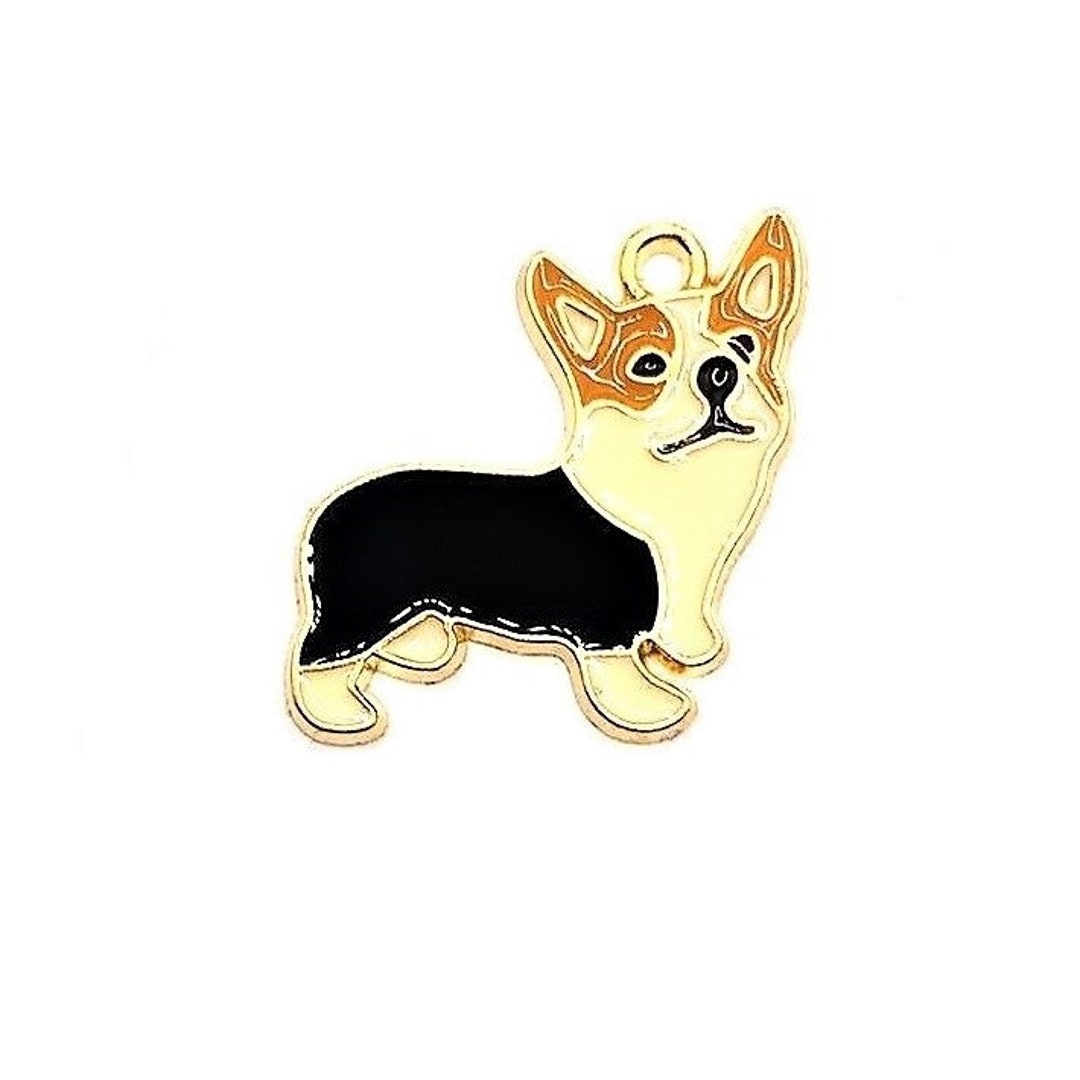 1, 4, 20 or 50 BULK Enamel Corgi Dog Charms, Brown and Black Corgi ...