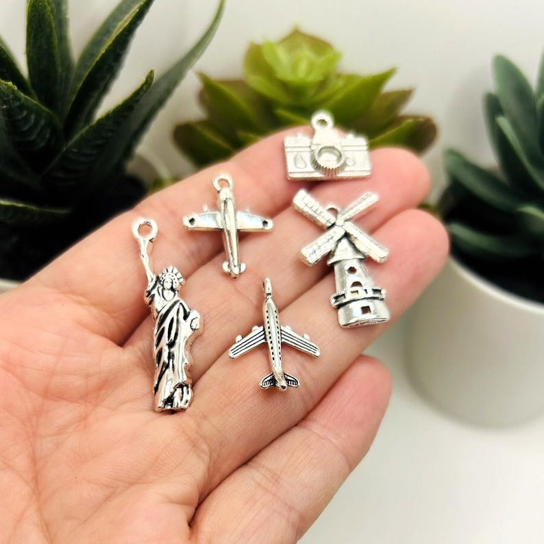 17 Pieces Silver Mixed Travel Charms, Travel Mix, Adventure, Vacation ...