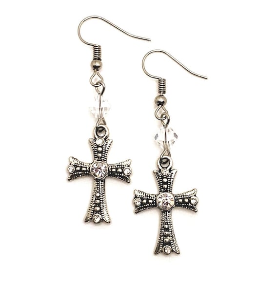 Rhinestone cross earrings store