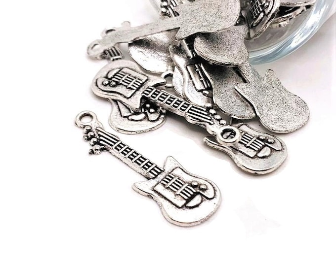 Guitar Necklace Silver Guitar With Tiny Star Charm Necklace Guitar ...