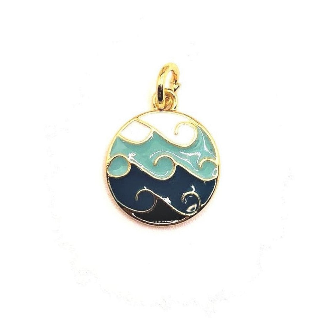 4 or 20 BULK Ocean Wave Charms Blue Enamel Wave Pendant - Etsy