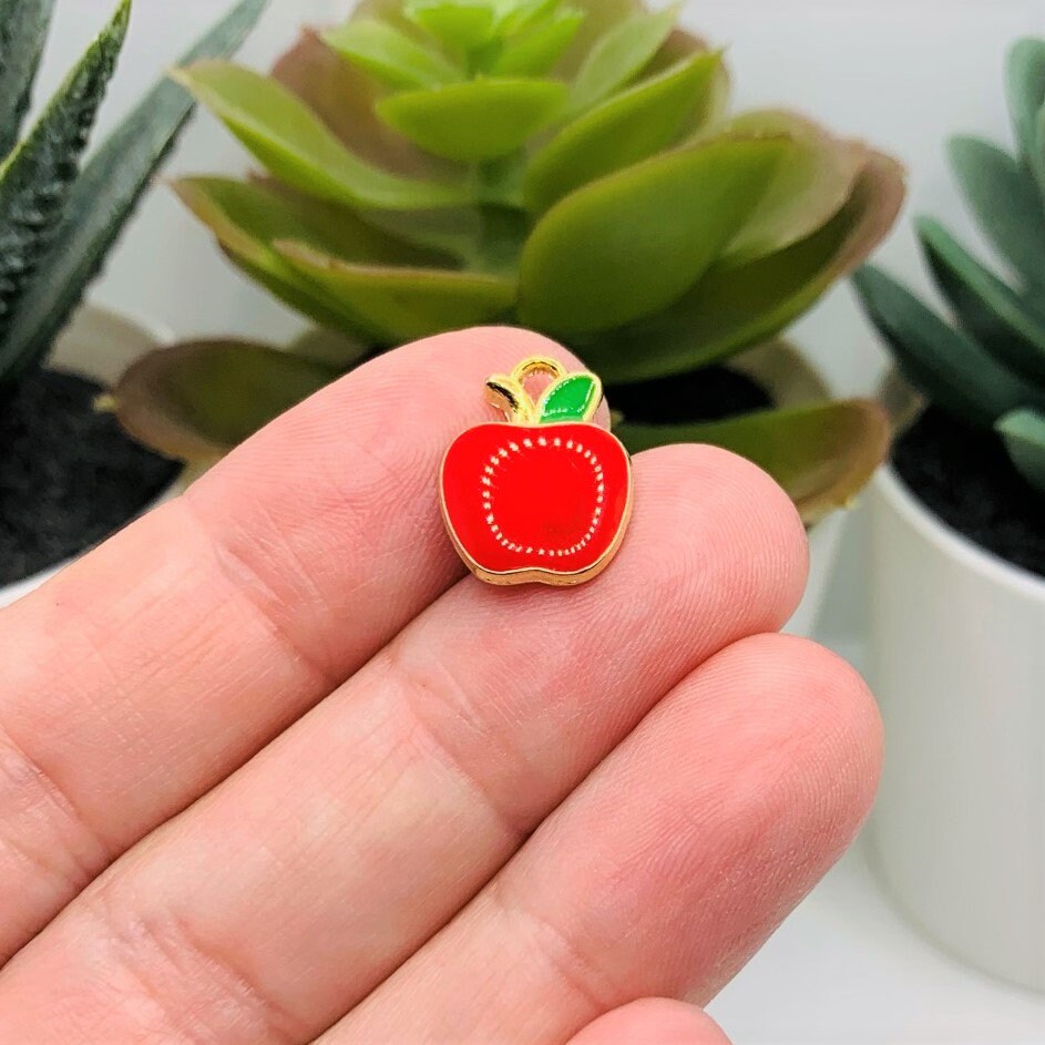 4 20 or 50 BULK Red Enamel Apple Charms Teacher - Etsy