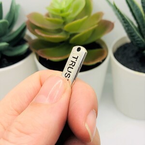 4, 20 or 50 BULK Trust Bar Tags, Antique Silver Word Charm, 21x8mm ...