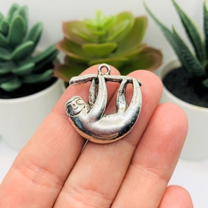 4, 12 or 25 BULK Silver Sloth on Branch Charms, Cute Sloth, 26x24mm ...
