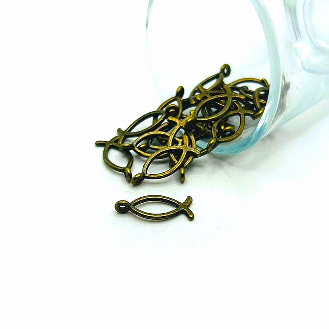 4, 20 or 50 BULK Jesus Fish Charms, Bronze Jesus Fish, Double Sided ...