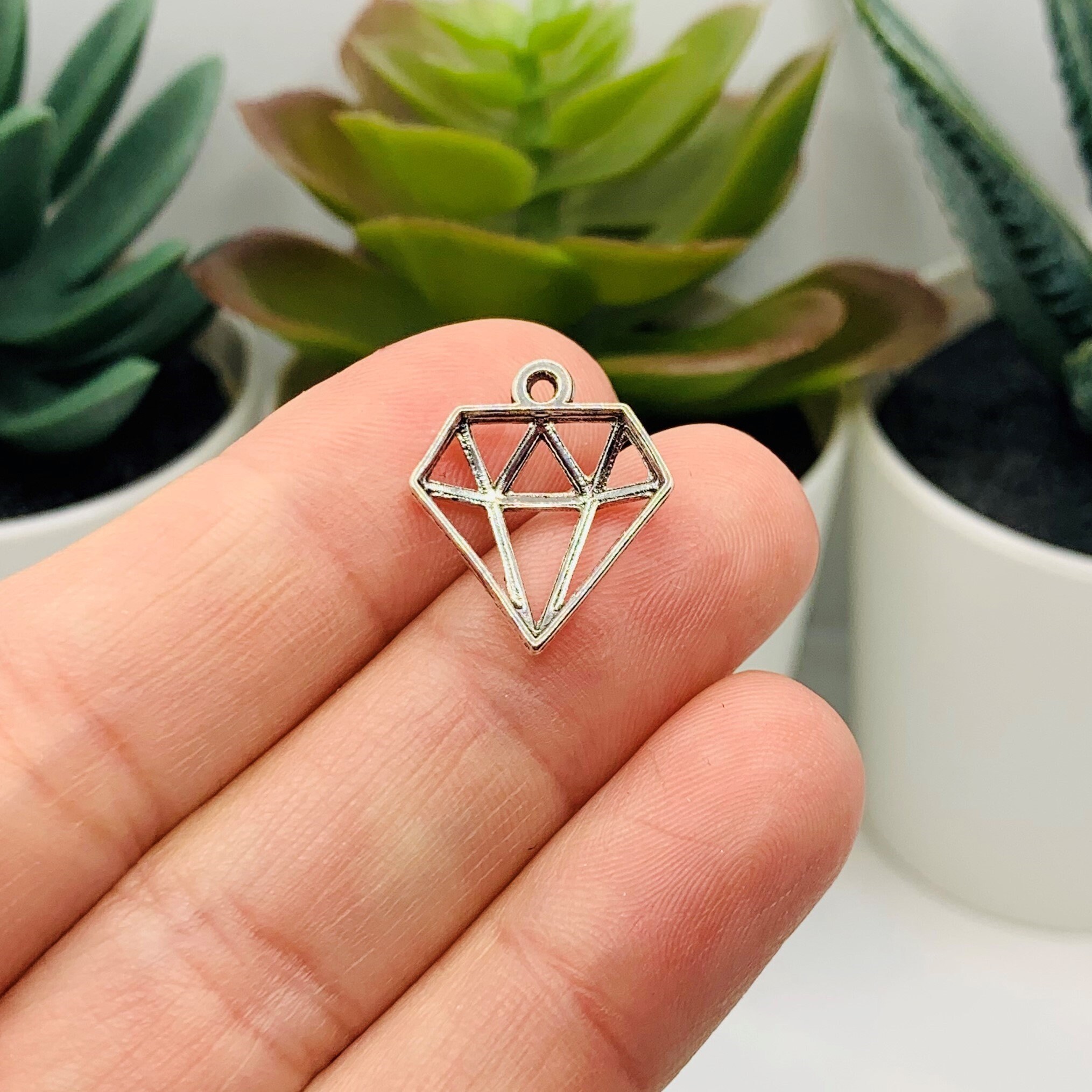 4, 20 or 50 BULK Silver Diamond Shape Charms, Geometric Charm, Bling ...