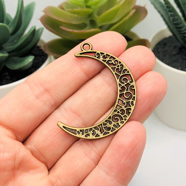 4, 20 or 50 BULK Crescent Moon Charms, Filigree, Bronze Moon, Lunar ...