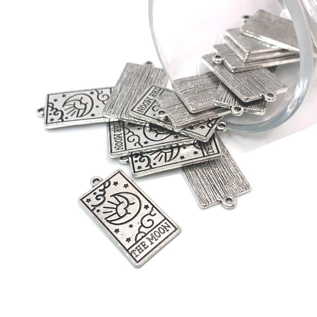 1, 4, 20 or 50 BULK Silver Tarot the Moon Card Charms, Tarot Charm ...