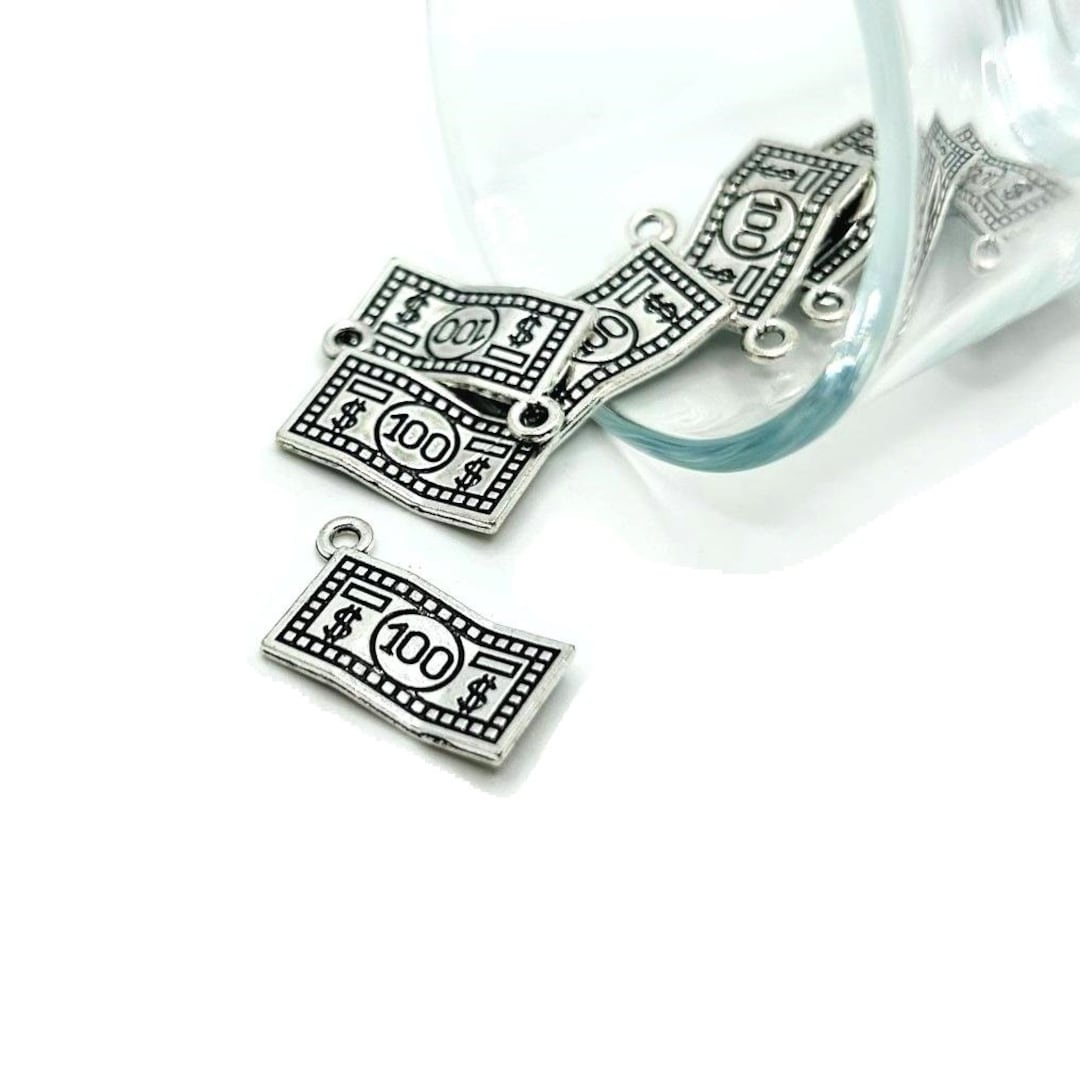 4, 20 or 50 BULK Small Dollar Charm, Silver Money Charm, 100 Bill Charm ...
