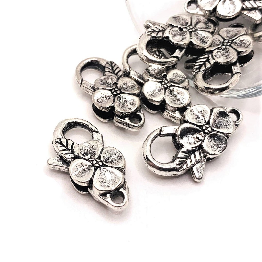 4, 20 or 50 BULK Silver Flower Lobster Clasps, Large Claw Clasp ...