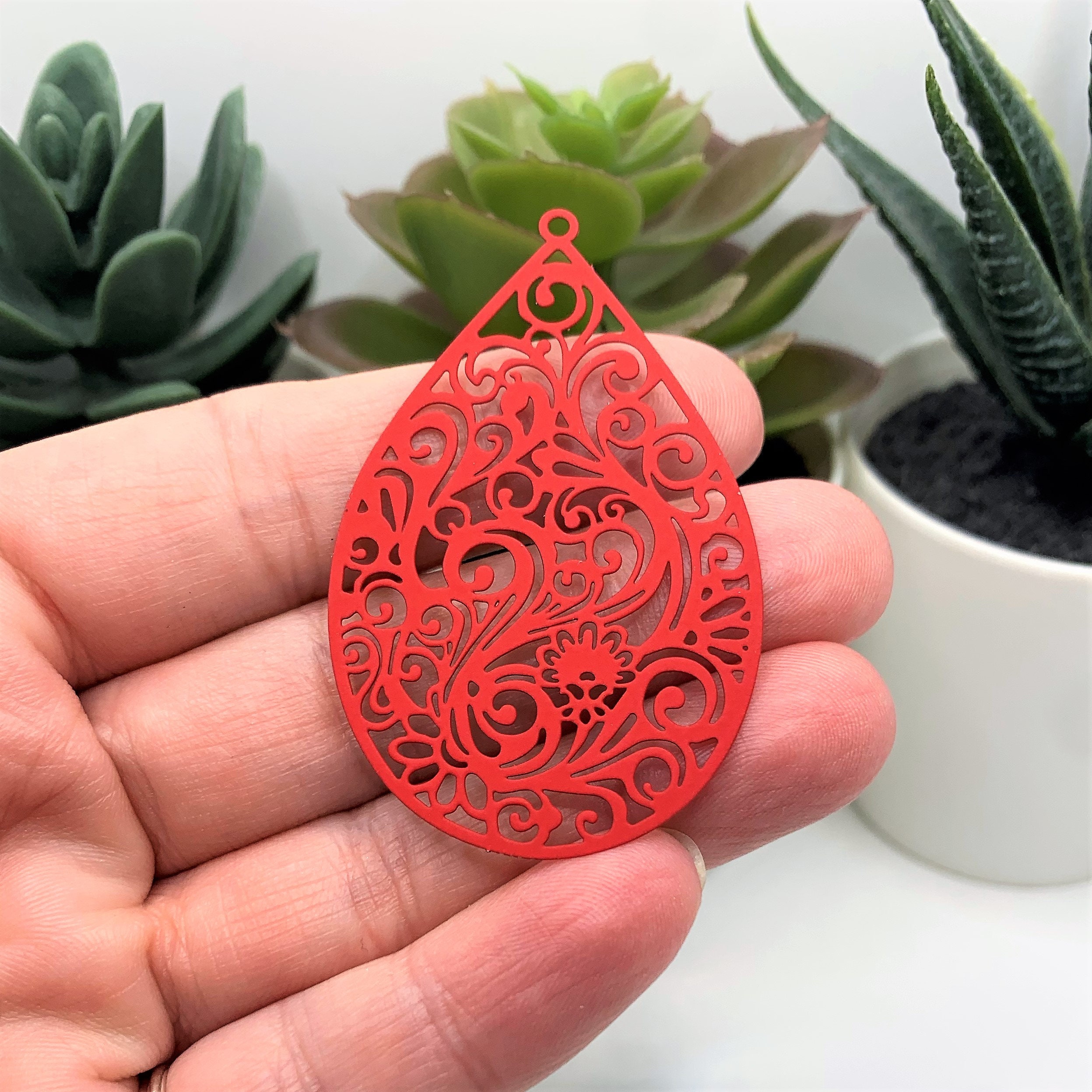 4 or 20 BULK Red Filigree Teardrop Pendant Large Pendant - Etsy