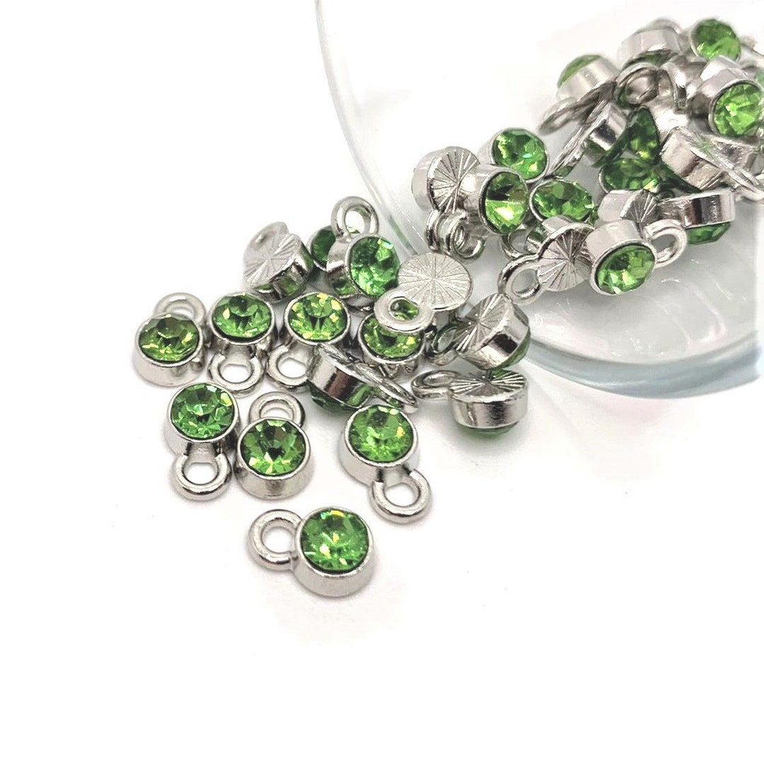 4, 20 or 50 BULK Small Rhinestone Charms, Light Green Rhinestones ...