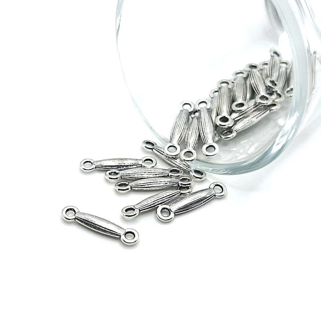 4, 20 or 50 BULK Decorative Antique Silver Bar Connectors, Lined Two ...