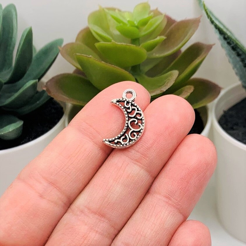 4, 20 or 50 BULK Small Silver Filigree Crescent Moon Charms, Tiny Moon ...