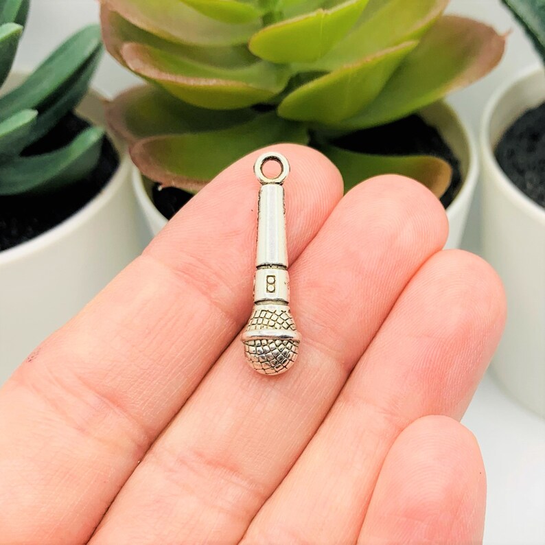4, 20 or 50 BULK Microphone Charms, Silver Singer Charm, Music Charm ...