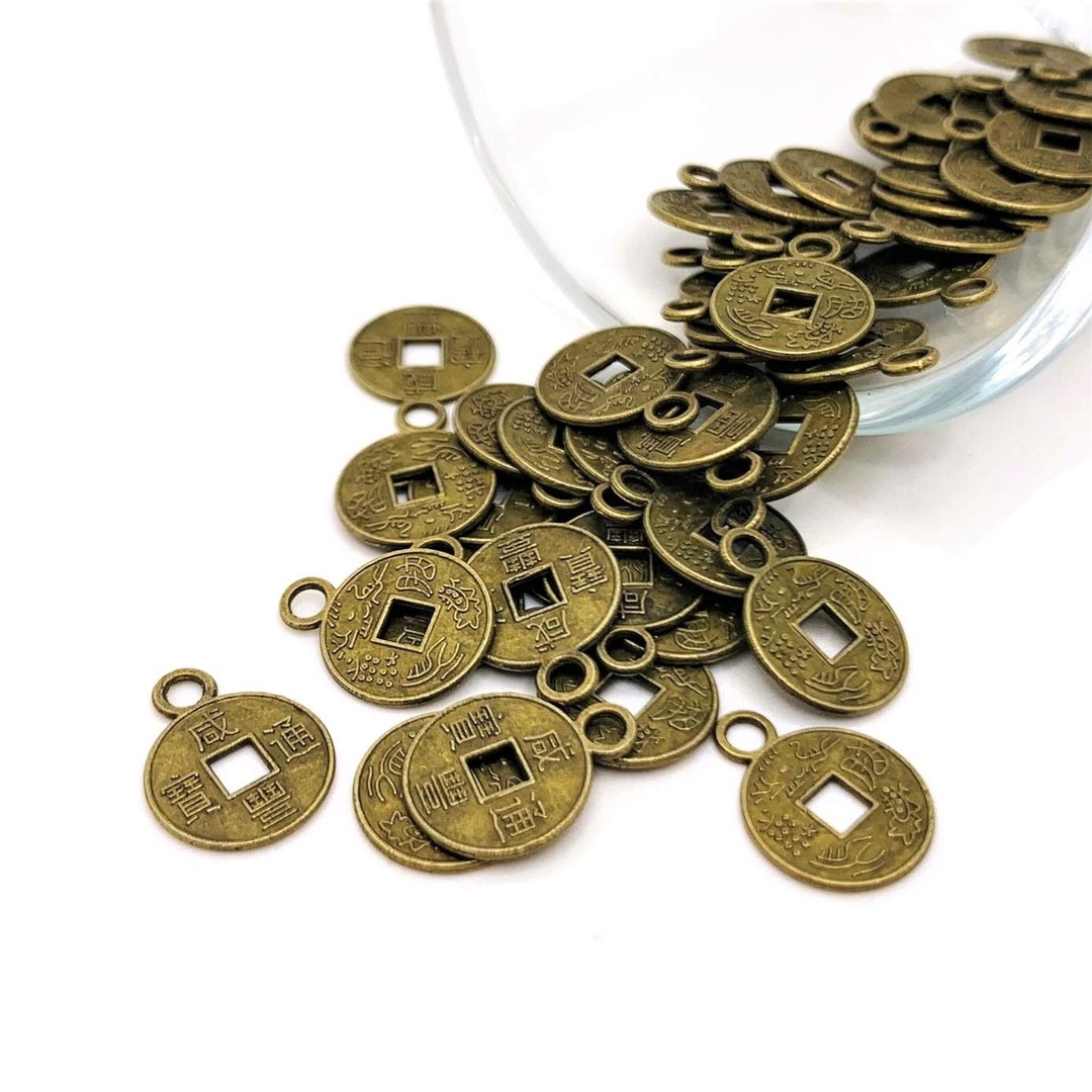 4, 20 or 50 BULK Chinese Coin Charms, Dynasty, Lucky Bronze Charm ...