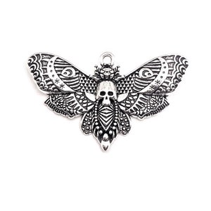 1, 4 or 20 BULK Silver Moth Charms, Decorative Moth, Deaths Head Moth ...
