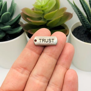 4, 20 or 50 BULK Trust Bar Tags, Antique Silver Word Charm, 21x8mm ...