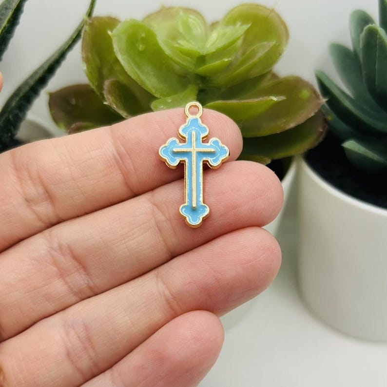 1, 4, 20 or 50 BULK Light Blue Enamel Cross Charms, Pink and Gold ...