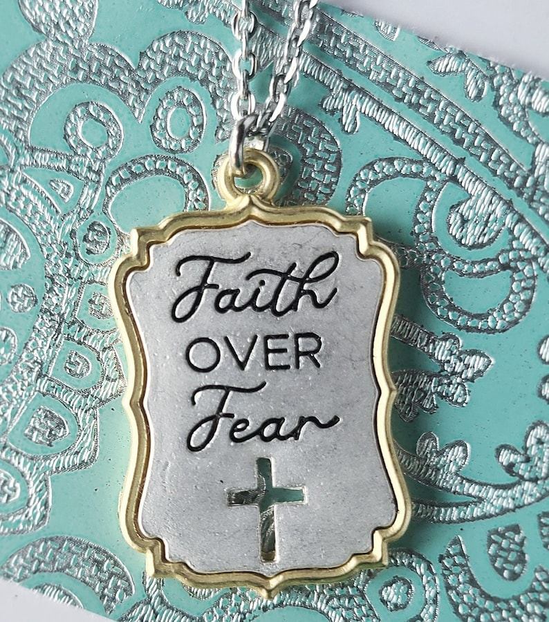 Faith Over Fear Cross Necklace Christian Faith Gift Inspirational Bible ...