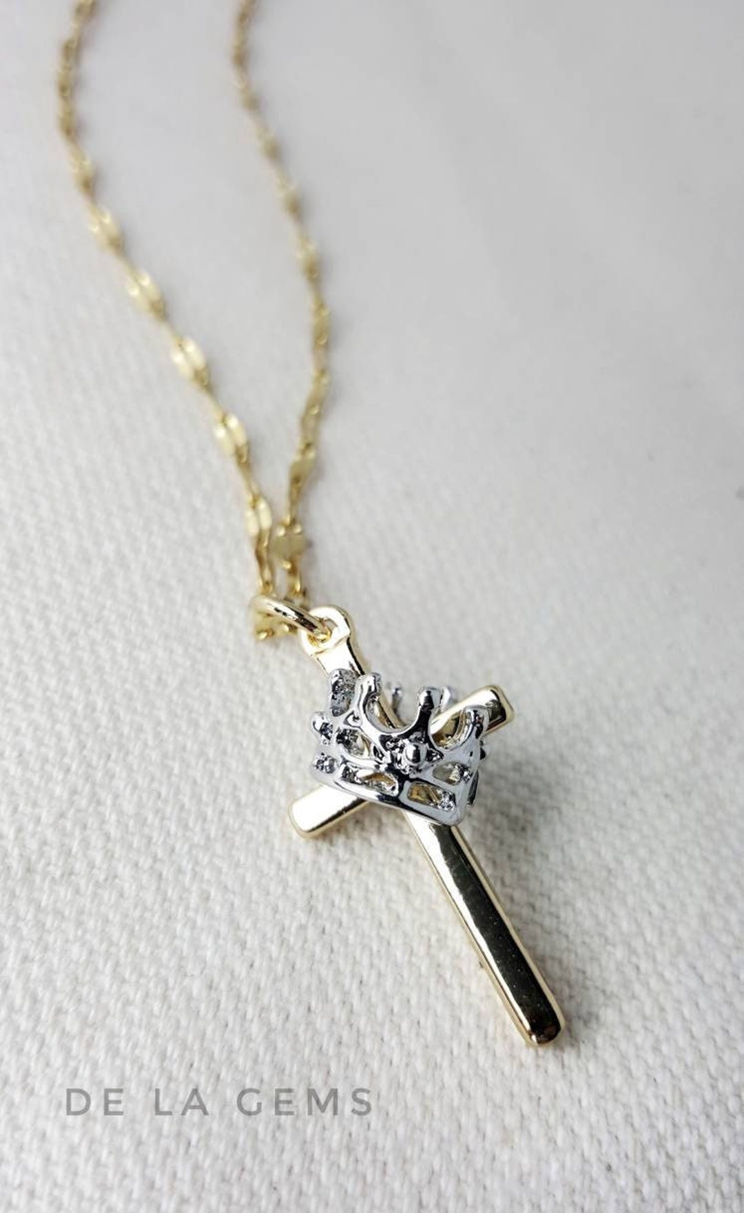 Cross Necklace, Crown Cross, Silver Gold Stainless Steel Chain, Two ...