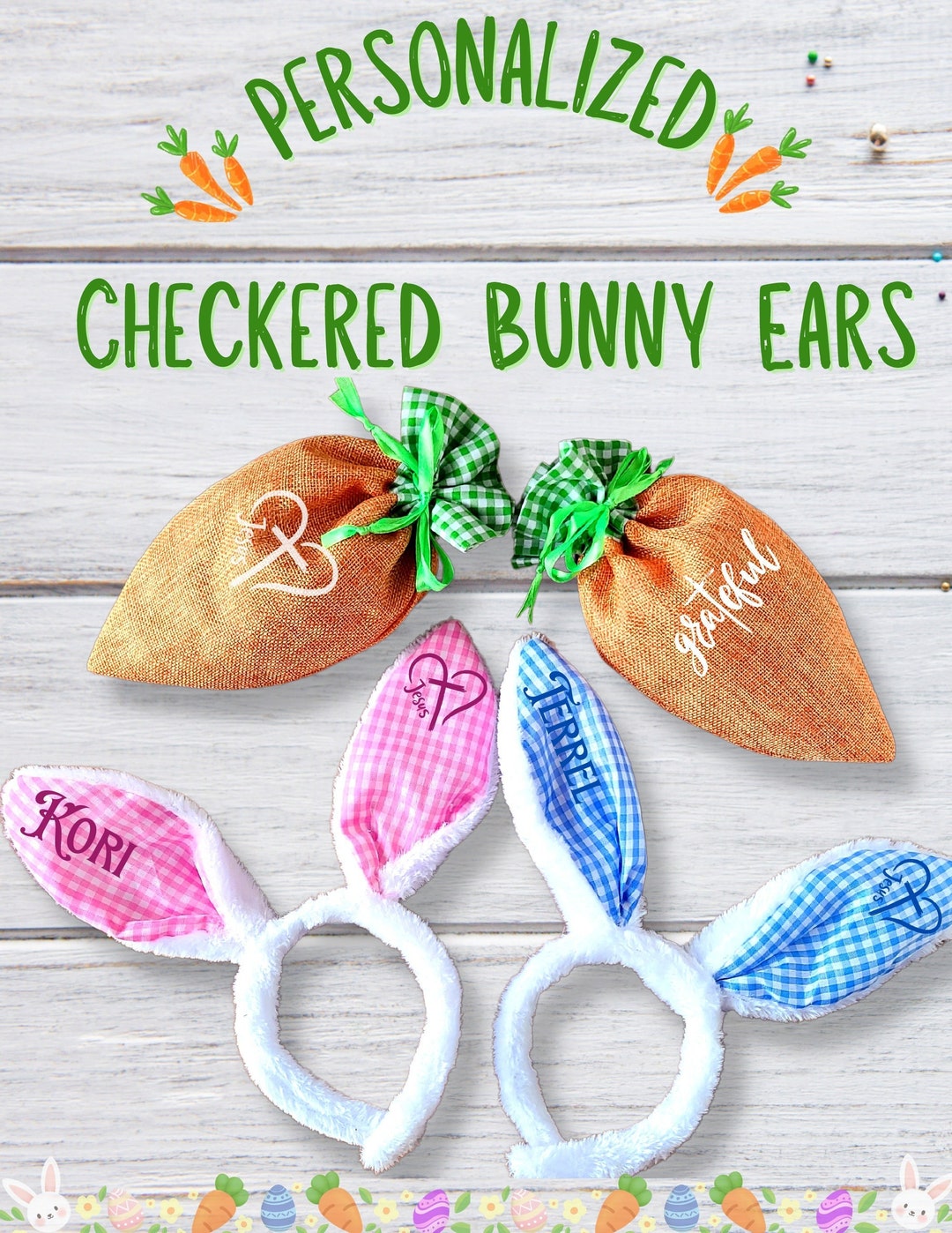 Christian Easter Bunny Ears, Check Headband Ears, Custom Easter ...