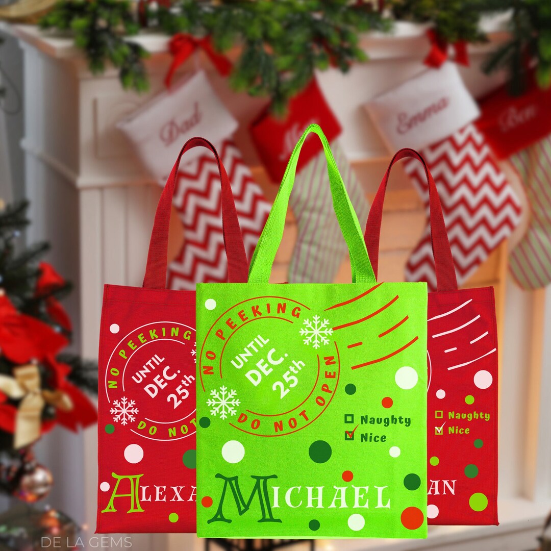Personalized Christmas Gift Bags Christmas Tote Bag Cute - Etsy