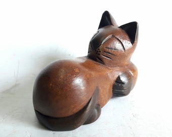 Wooden cat statue | Etsy