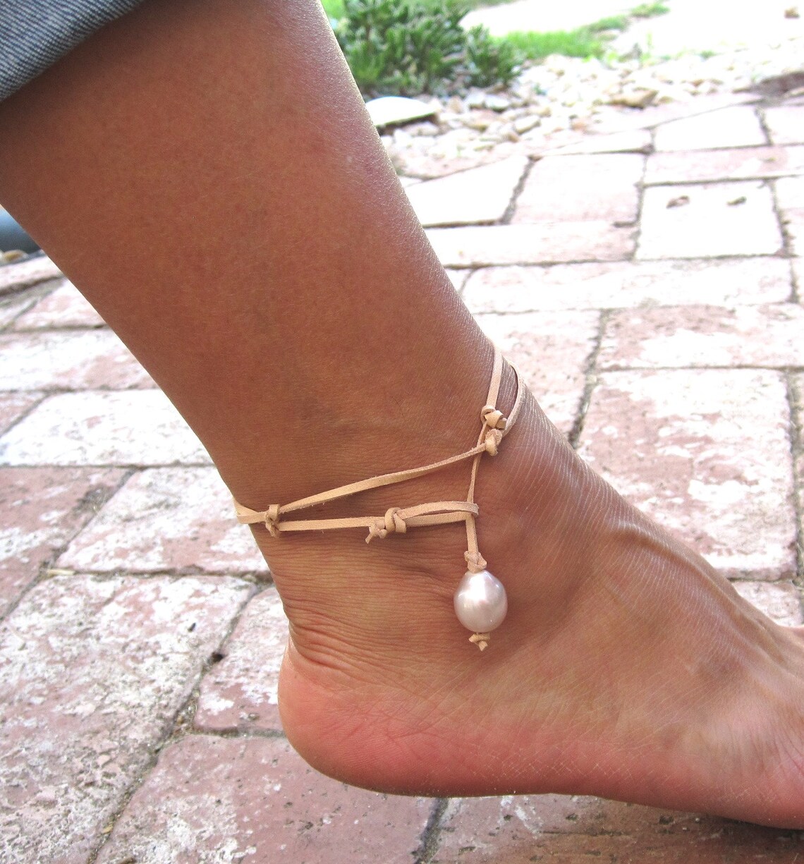 Freshwater Pearl Anklet Pearl Anklet Leather Pearl Anklet - Etsy