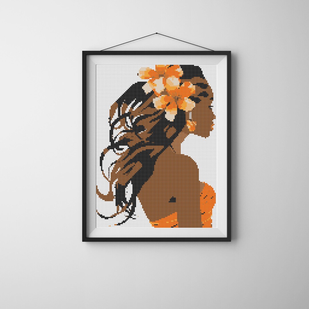 Orange Flower Adorned Woman Cross Stitch Pattern - Etsy