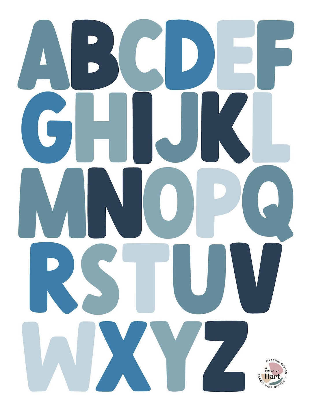 Alphabet Wall Decals - BLUE COLOURS Removable - Educational Wall ...