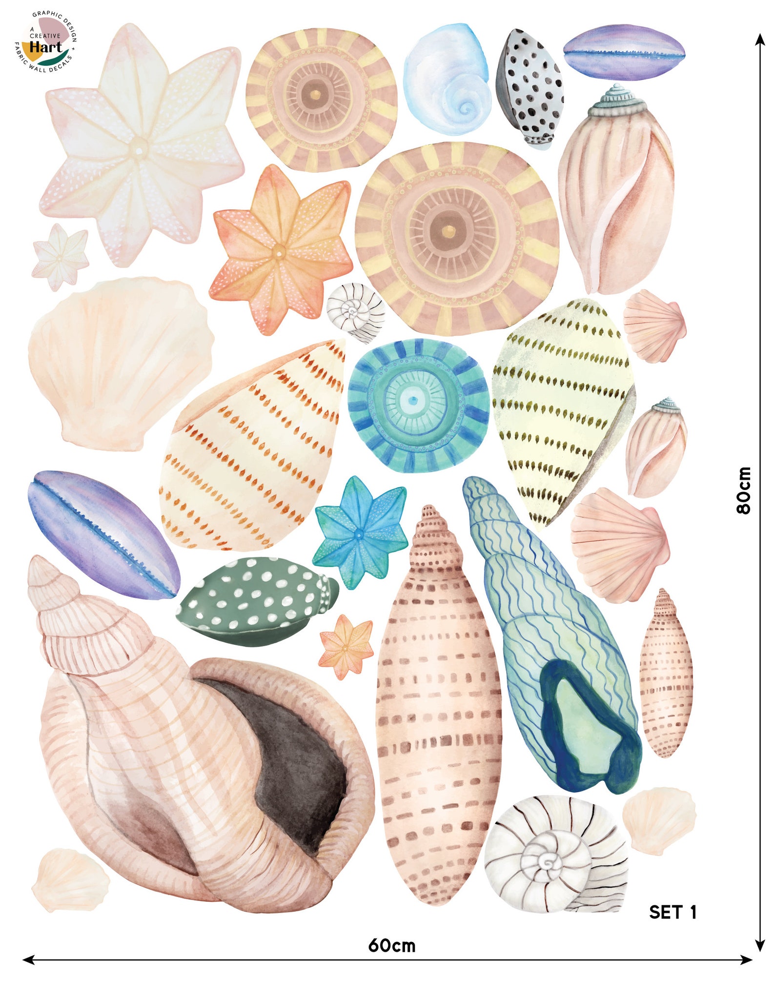 Sea Shells Reusable FABRIC Wall Decals Eco Friendly Peel & - Etsy