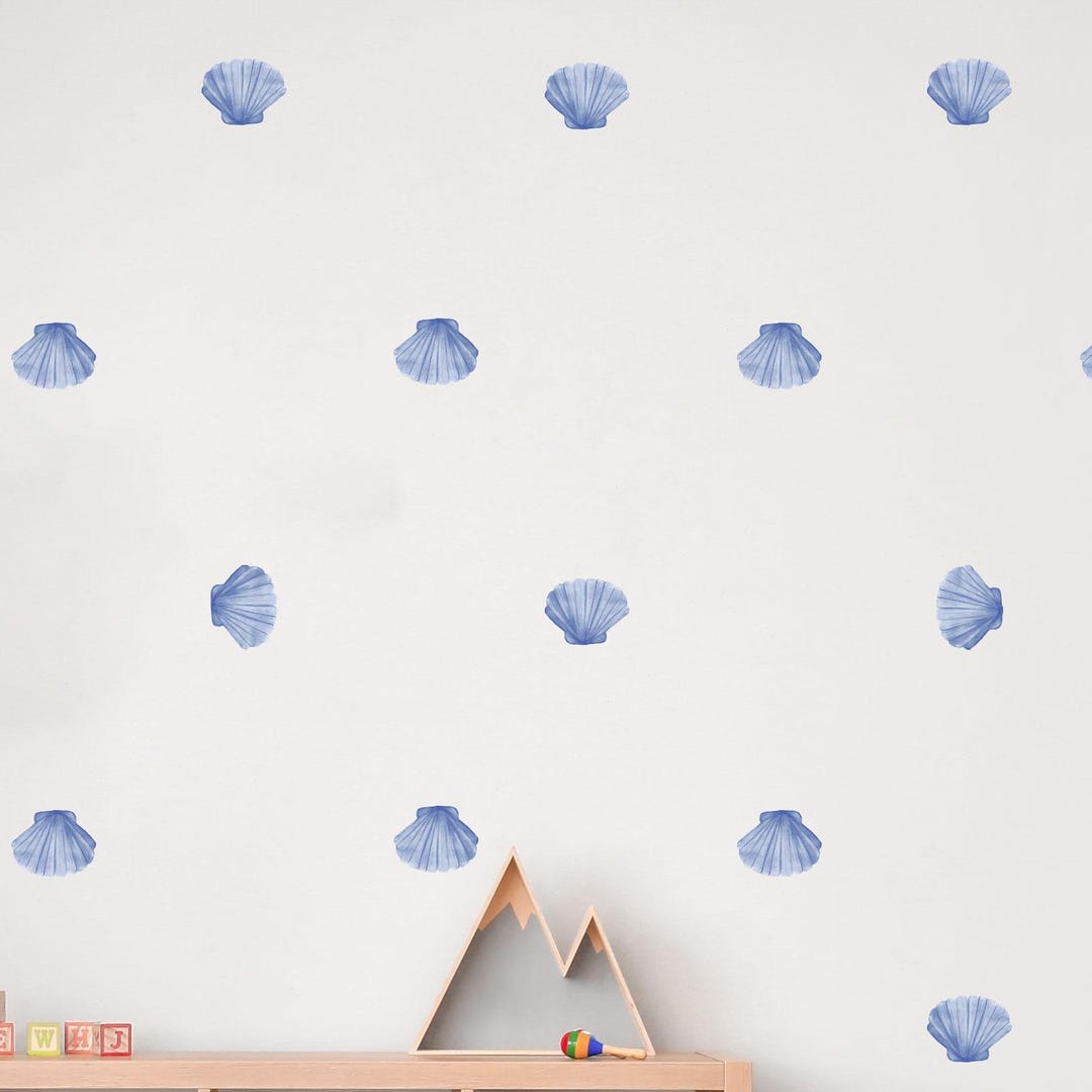 Scallop Sea Shell BLUE | Reusable FABRIC Wall Decals | Peel & Stick ...