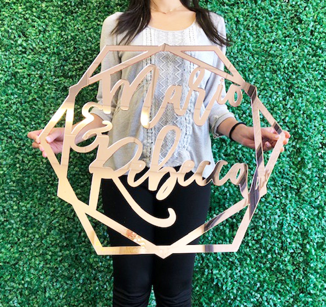 Custom Acrylic Name Sign Backdrop, Geometric Name Sign Acrylic, Wedding ...