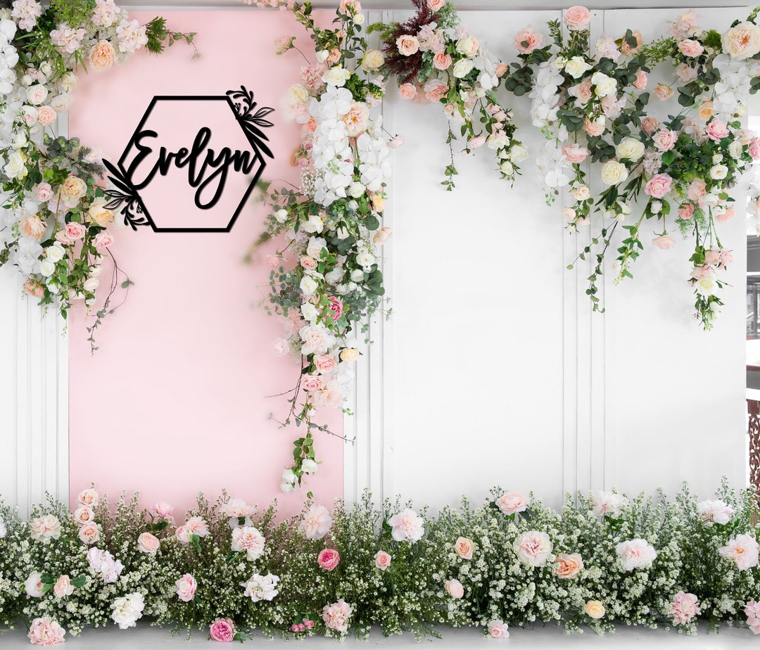 Large Custom Wood Name Sign, Geometric Backdrop Sign, Personalized ...