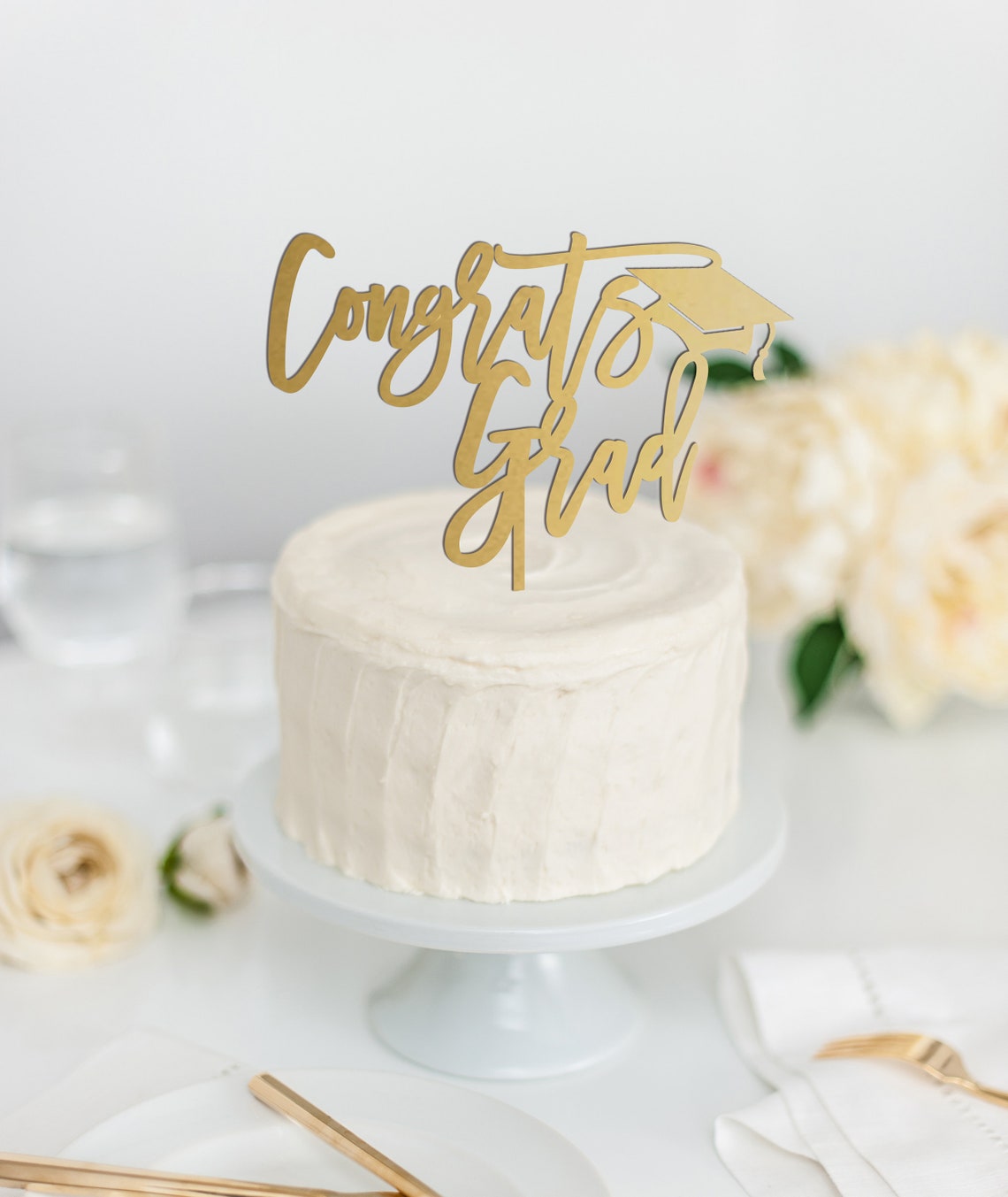 Graduation Cake Topper Congrats Grad Gold Graduation Topper | Etsy