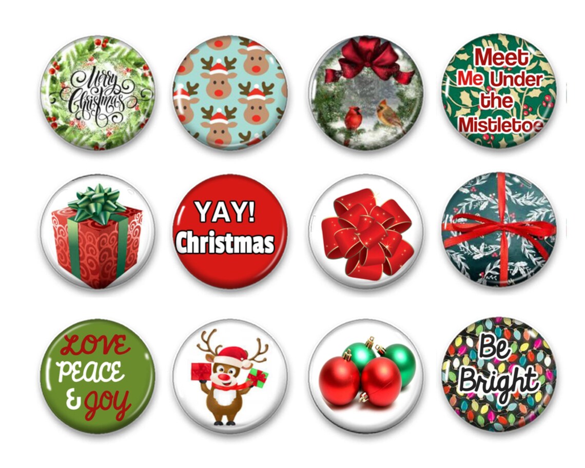 Christmas Buttons Pins Flatback or Magnet 1 24 Pack - Etsy